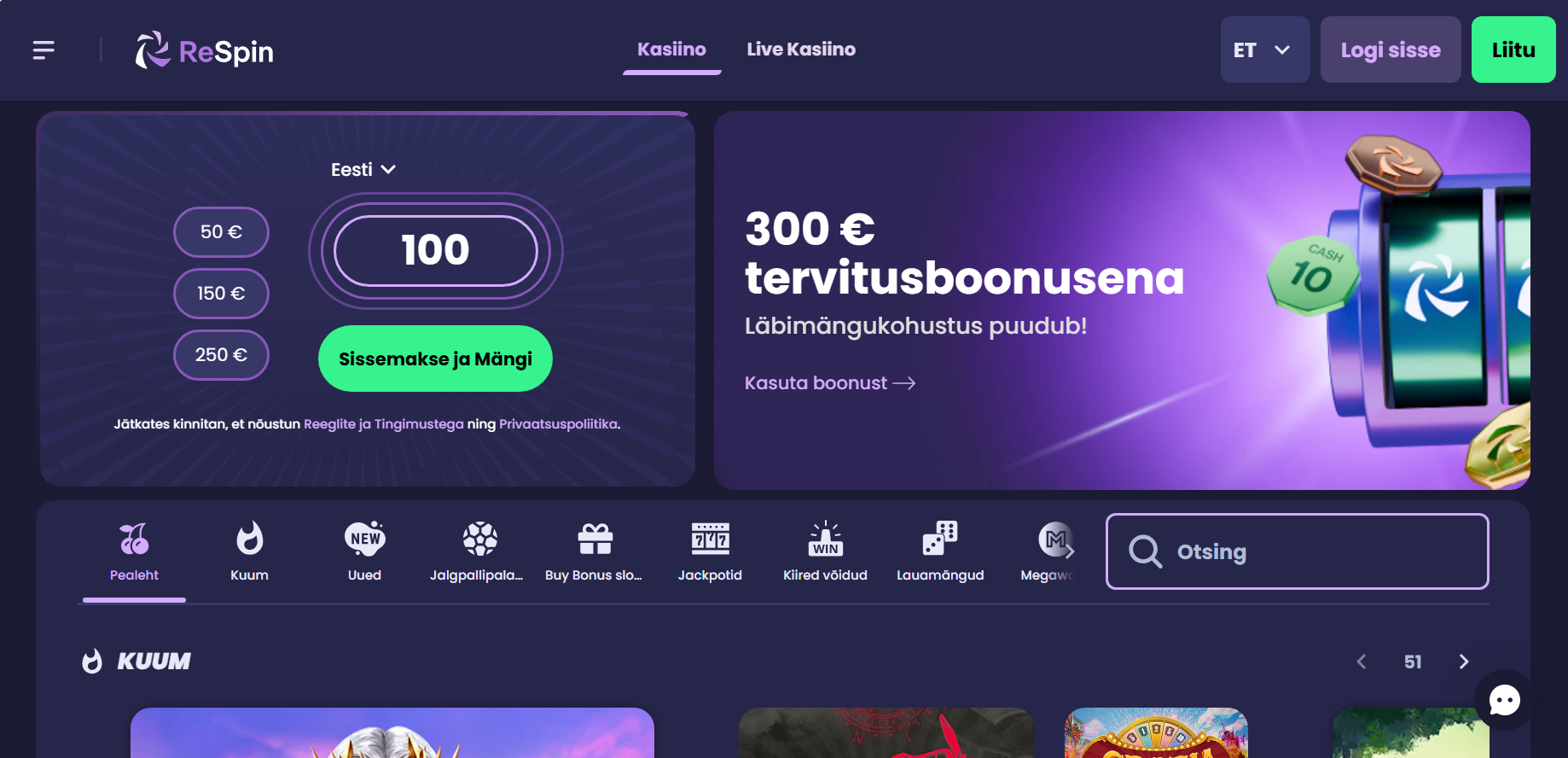 Respin kasiino (2025) – ülevaade, boonused & väljamaksed